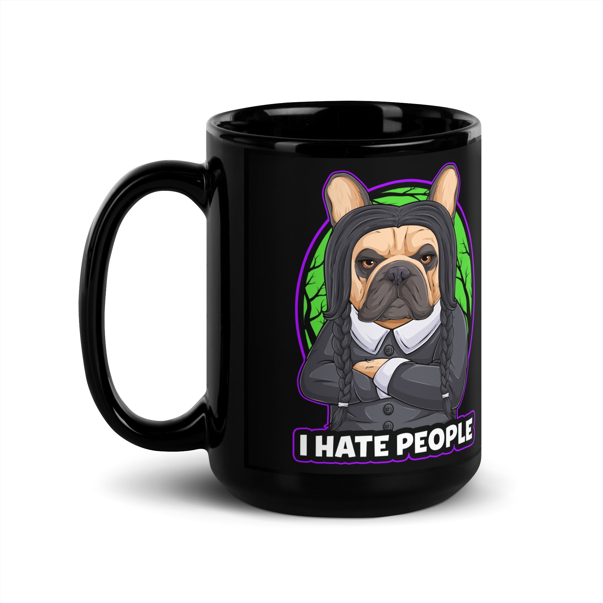 Wednesday Addams Frenchie Mug | Funny “I Hate People” Black Coffee Cup ...